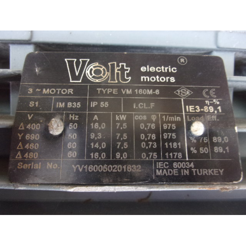 .7,5 KW 975 RPM AS 40 mm Flens B35 IE3. Used - A.D.R. Spierings